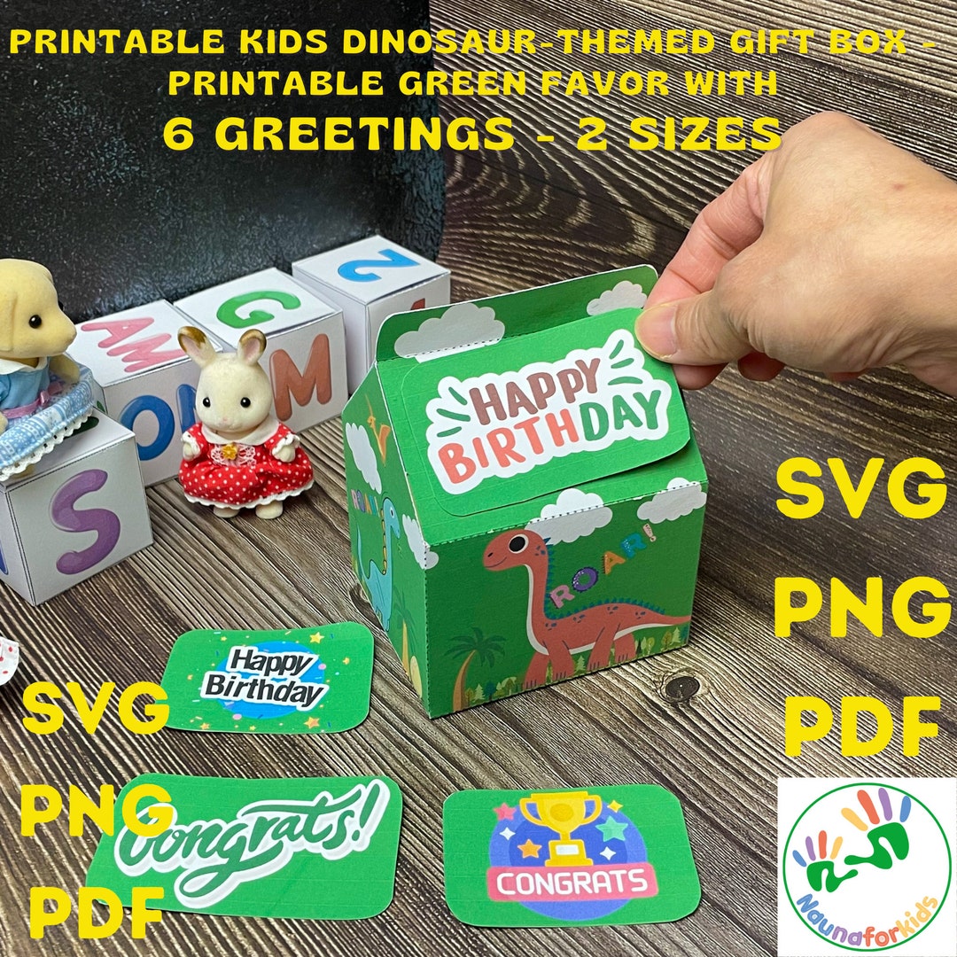 Printable Kids Dinosaur themed Gift Box Printable GREEN Favor With ...