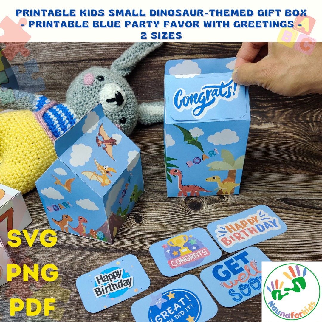 Printable Kids Dinosaurus-themed Gift Box small Dino Printable Blue ...