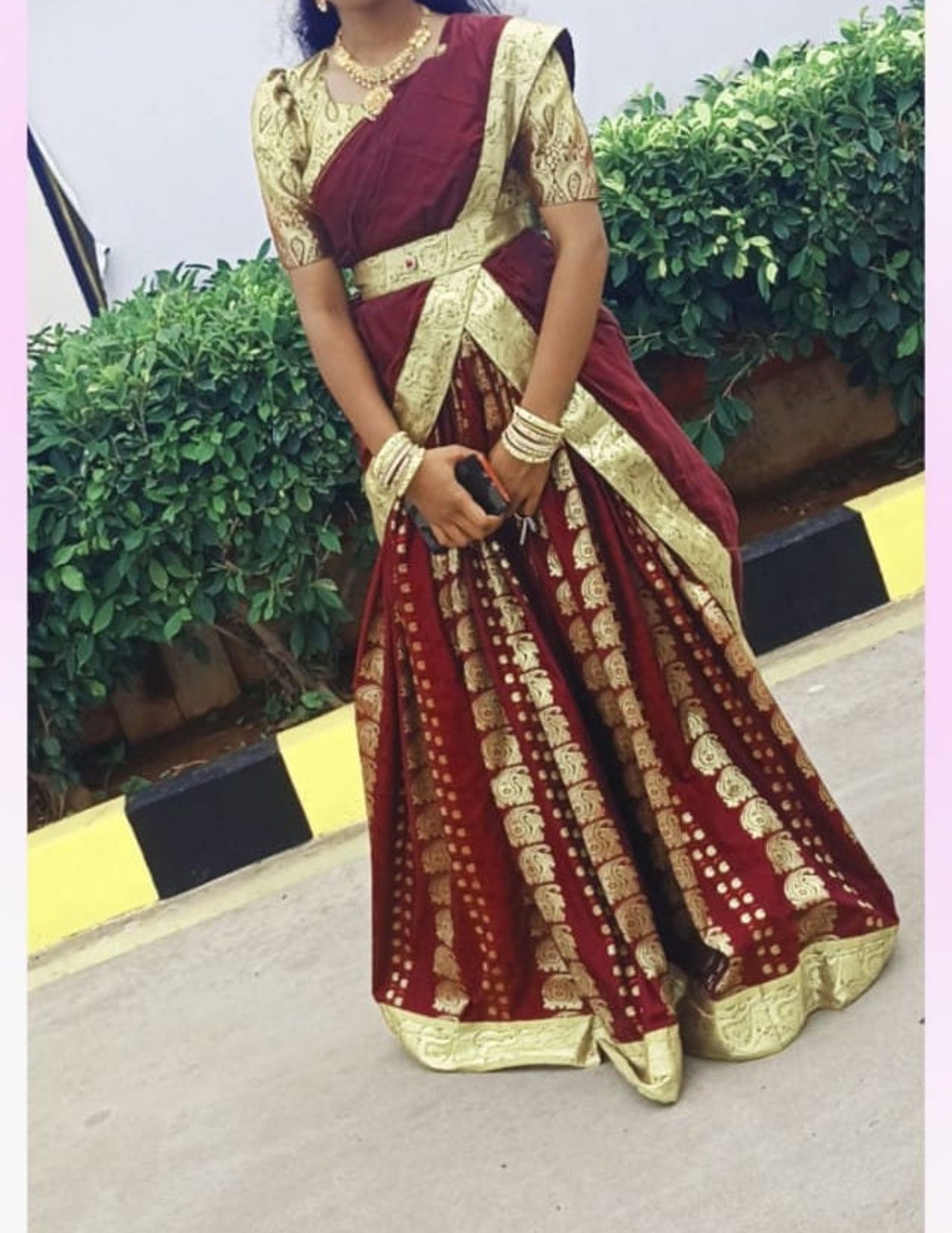 South Indian Style / Half Saree/ Pattu or Banarasi/ With Striched Women ...