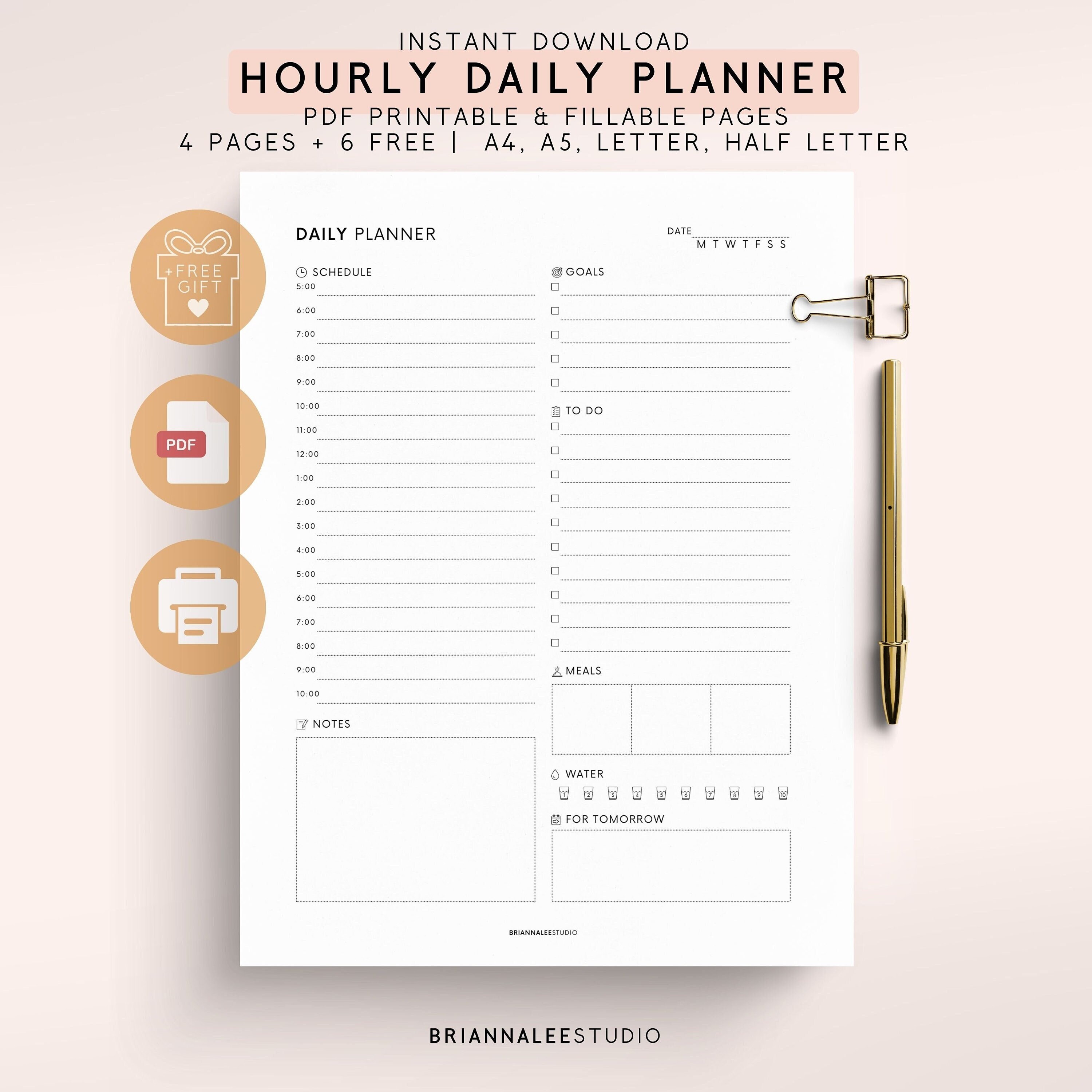 Printable Hourly Daily Planner PDF, Onenote Good Notes Planner, Day per ...