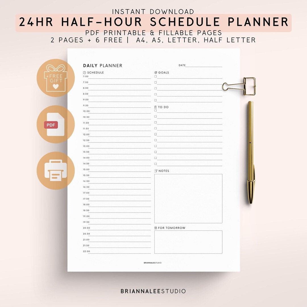 Printable Goodnotes Onenote Daily Planner Printable PDF, 24 Half Hour ...