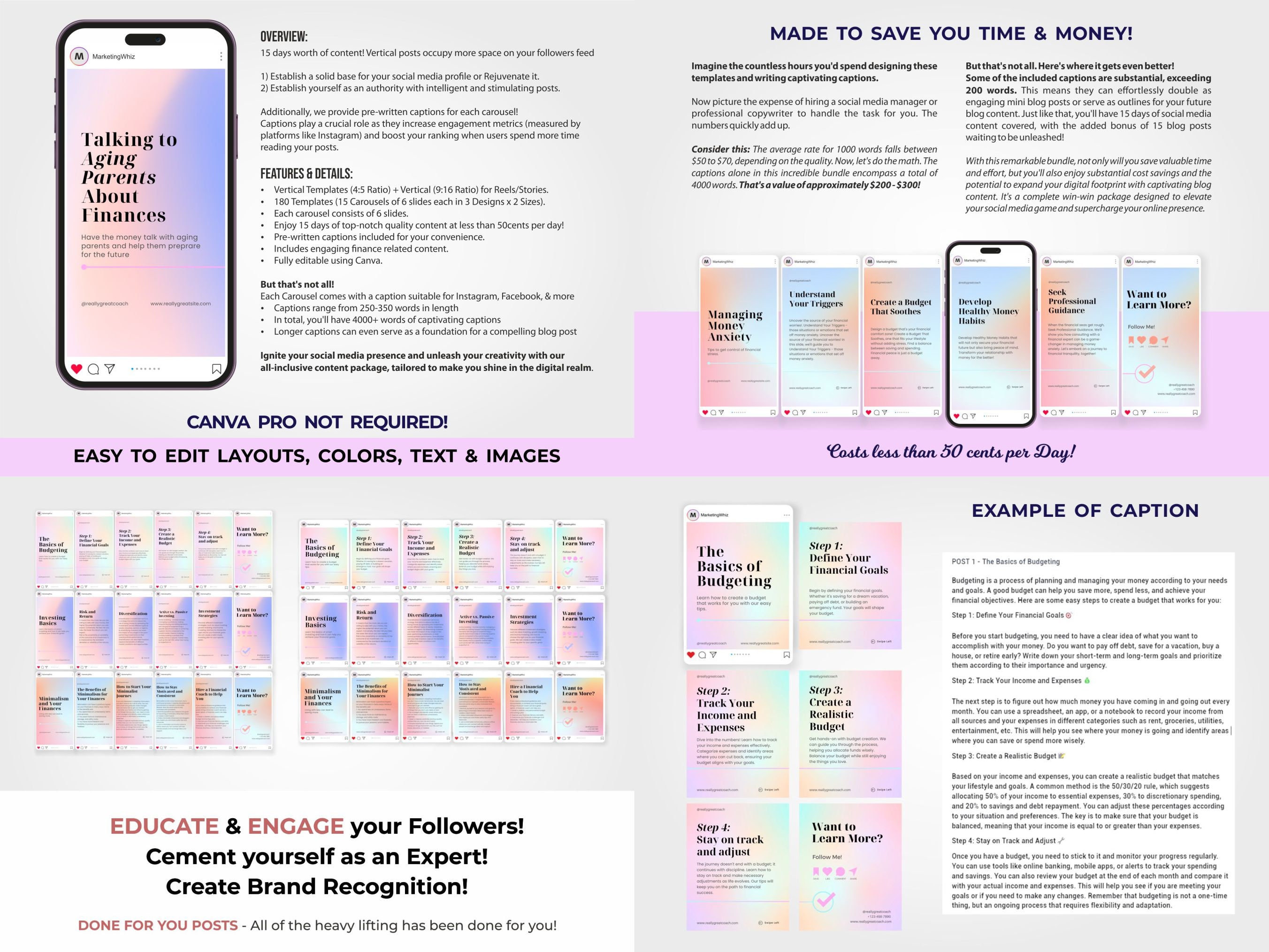 Financial Advisor Instagram Templates BUNDLE Finance Posts, Carousels ...