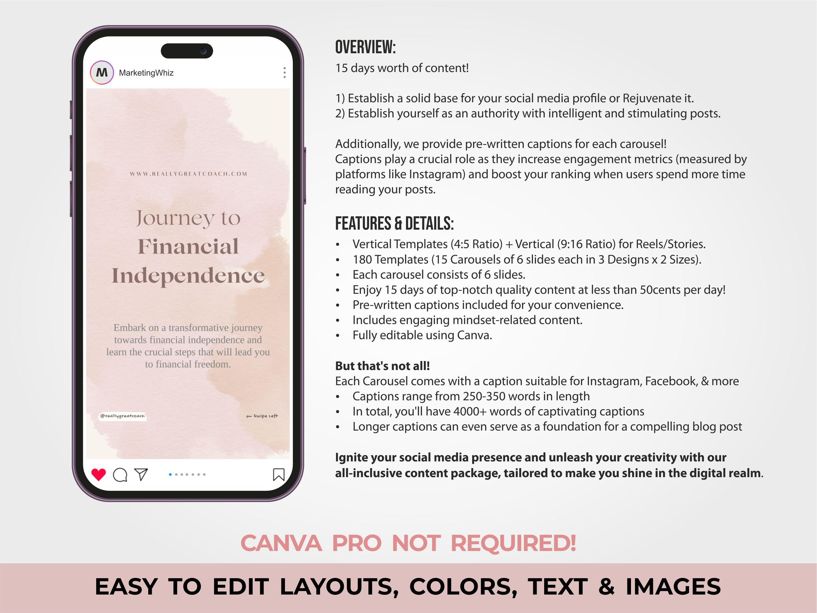 Finance Coach Instagram Carousel Templates. Financial Posts and Stories ...