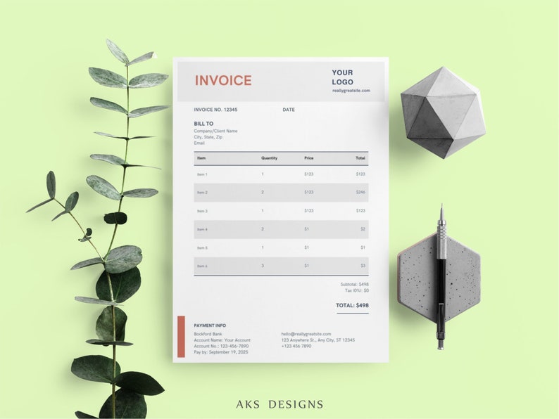 Invoice Template Editable With Logo, Small Business Template ...