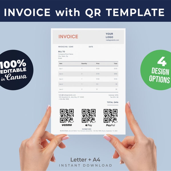 Canva Invoice Template With Logo - Etsy