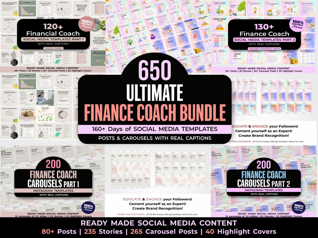 Financial Advisor Instagram Templates BUNDLE Finance Posts, Carousels ...