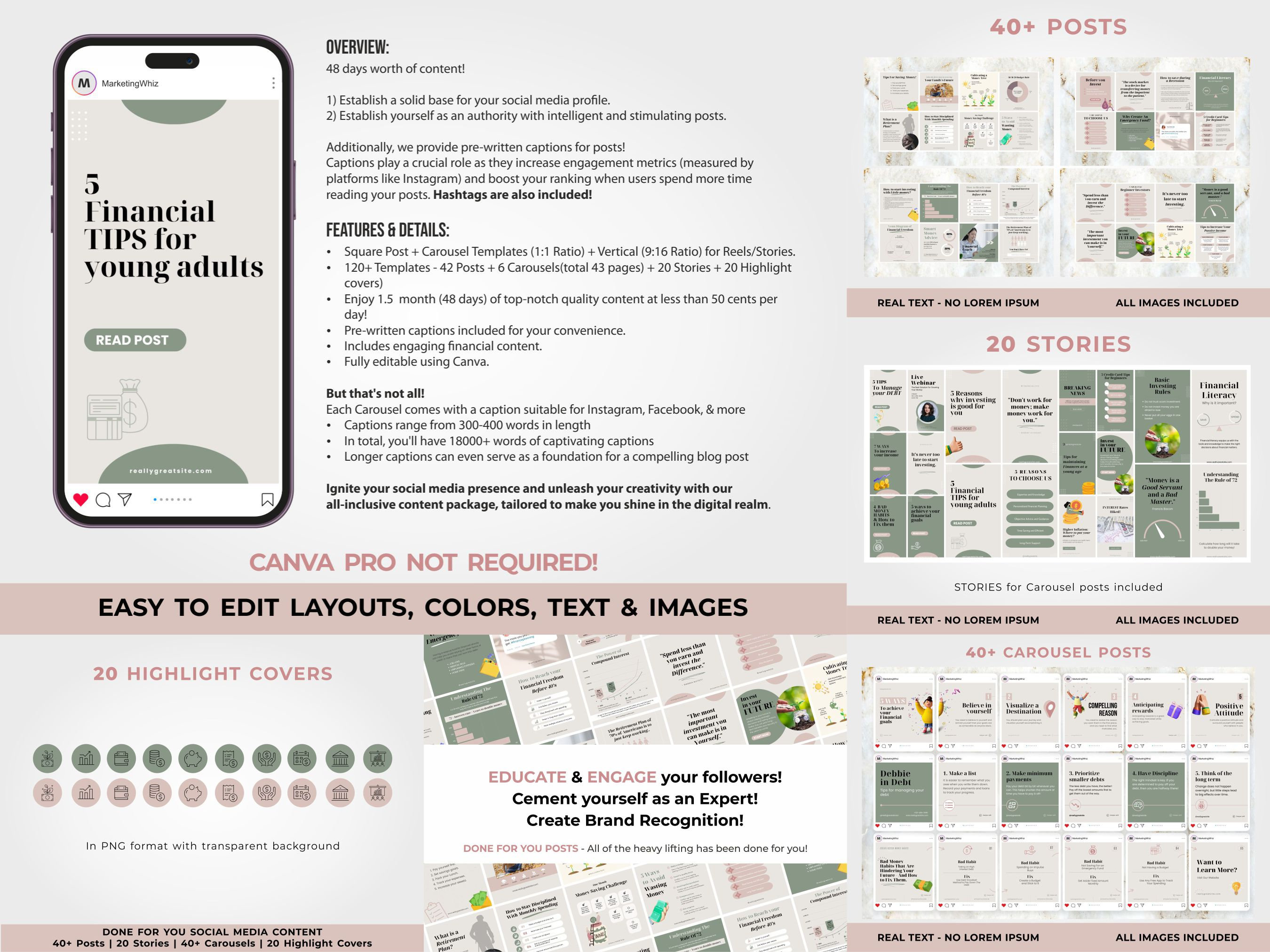 Financial Advisor Instagram Templates BUNDLE Finance Posts, Carousels ...