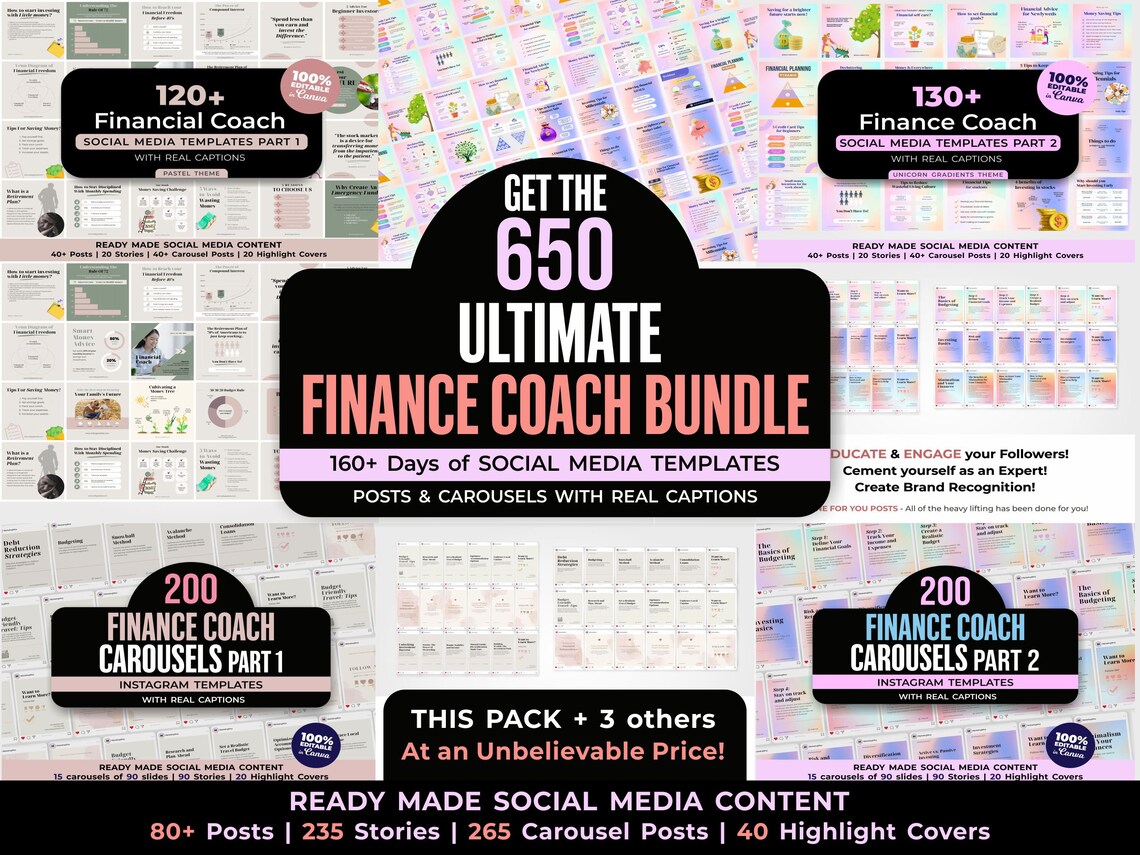 Finance Coach Instagram Carousel Templates. Financial Posts and Stories ...