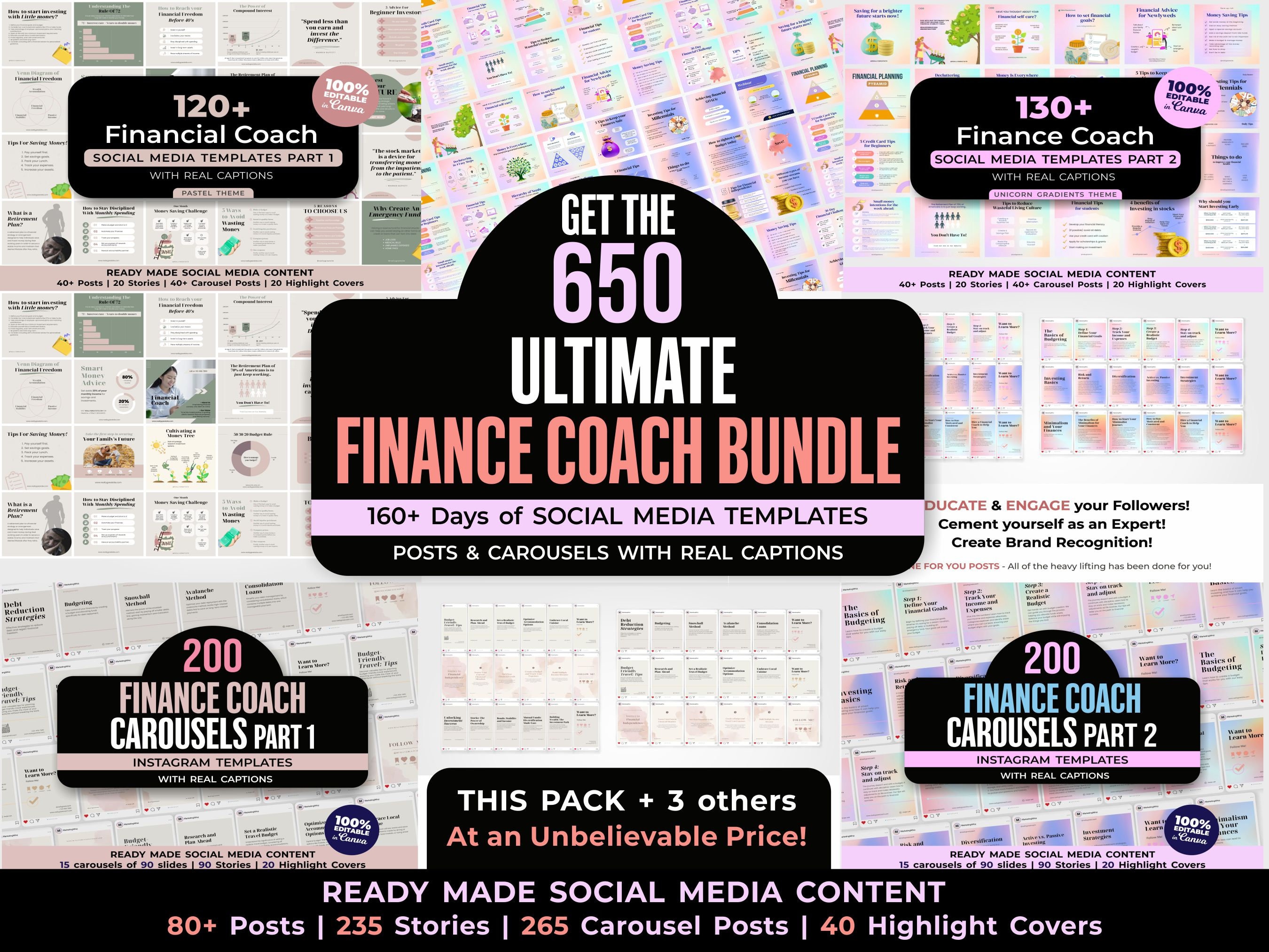 Finance Coach Instagram Carousel Templates. Financial Posts and Stories ...