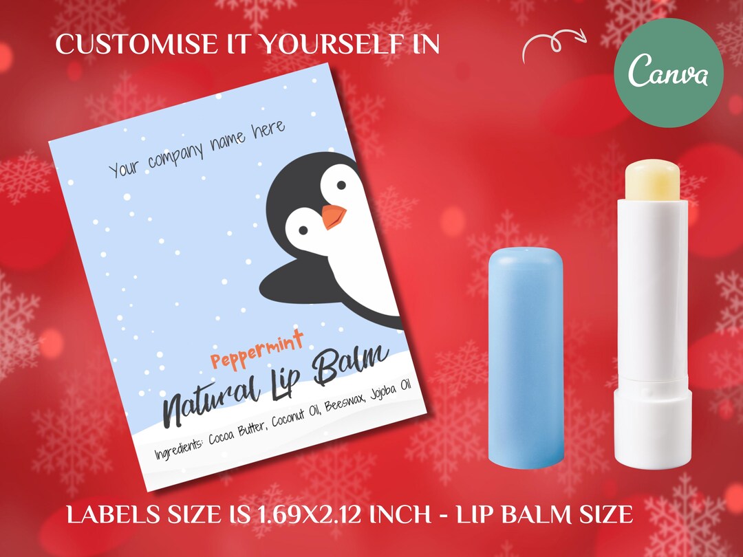 Lip Balm Label, Christmas Lip Balm Label, Edit in Canva, Cosmetic ...