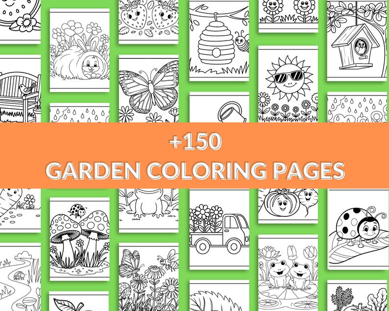 Coloring Page, Garden Coloring, Book for Kids, Print at Home, Printable ...