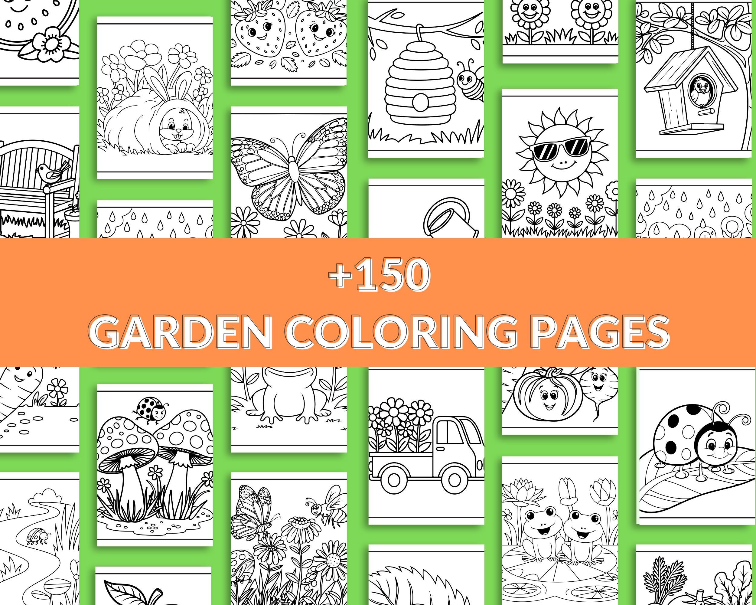 Coloring Page, Garden Coloring, Book for Kids, Print at Home, Printable ...