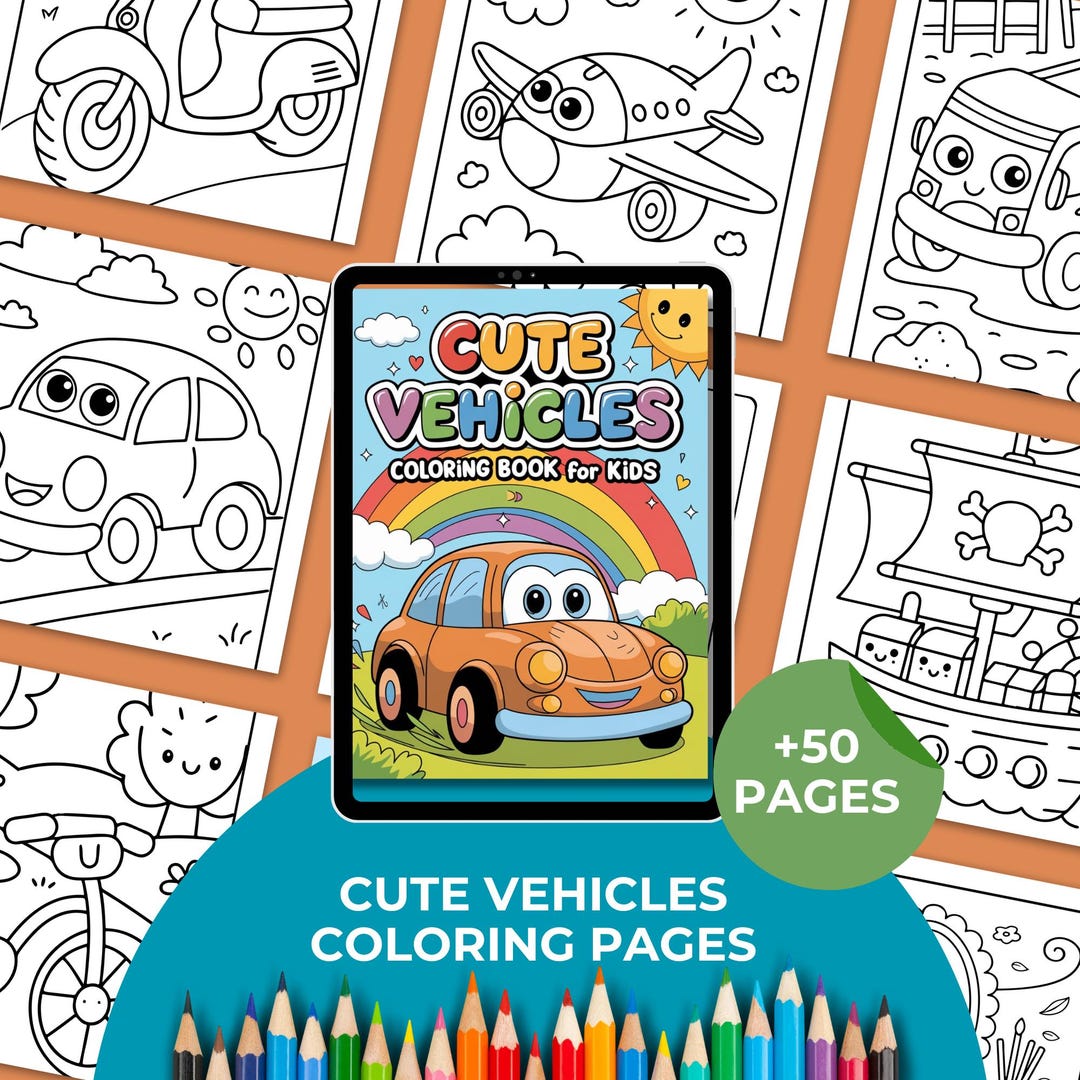Cute Vehicles Coloring Pages, Kids Activity (PDF Pattern) - Etsy