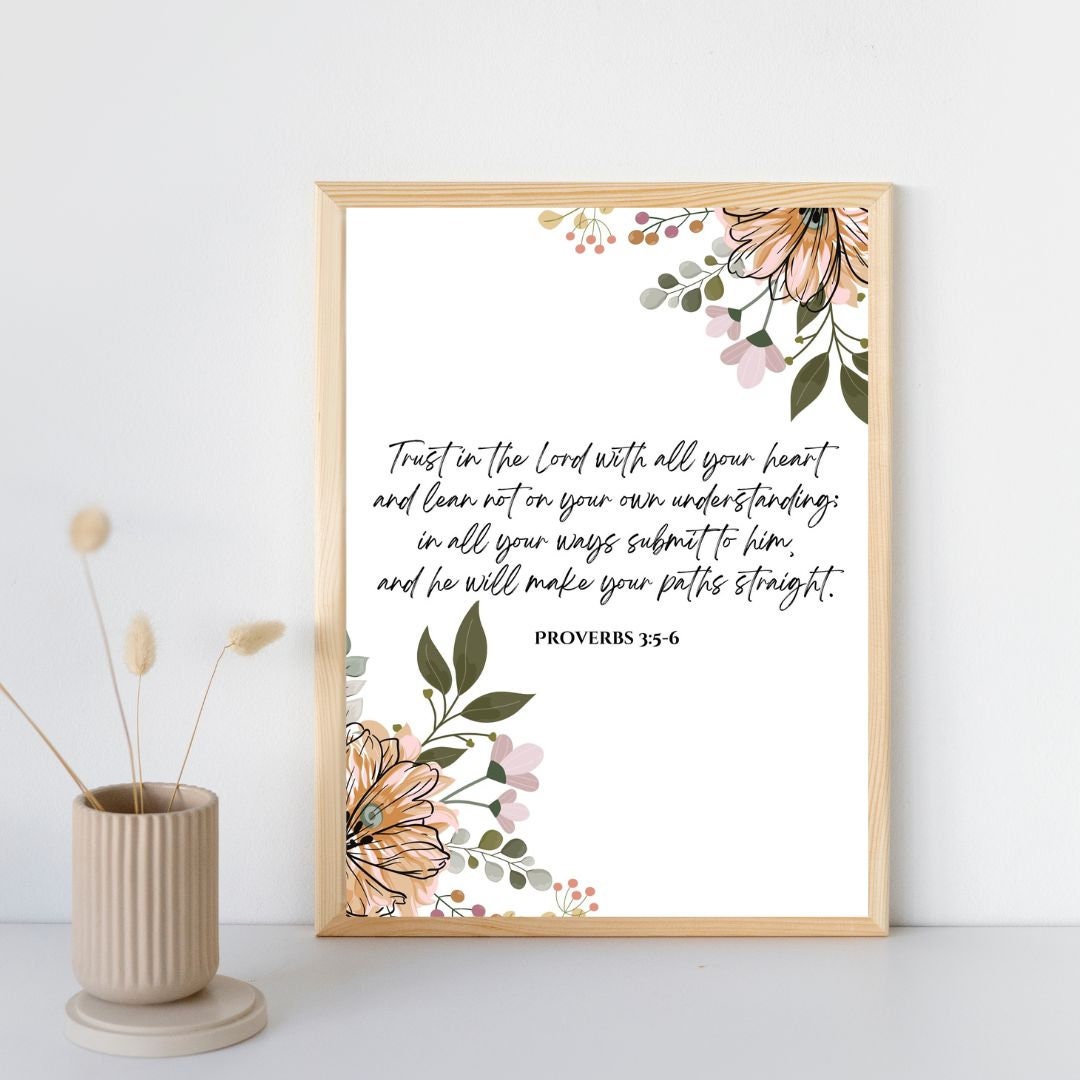 Proverbs 3:5-6, Printable Scripture Card, Bible Verse Wall Art, Home ...