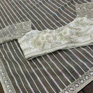 White Net Saree With White Embroidery and Sequine All Over Saree South ...