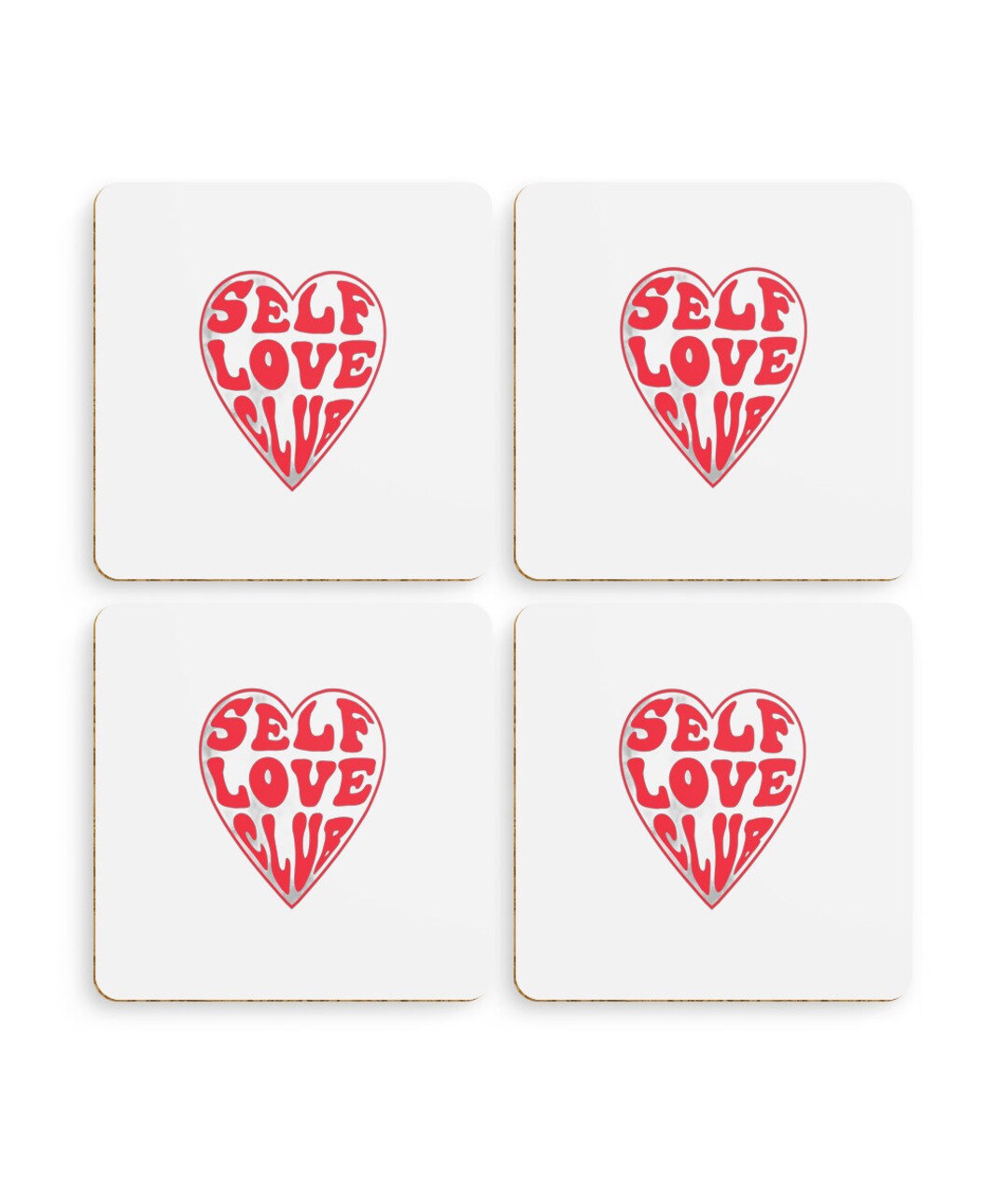 Pack of 4 Coasters Self Love Red Heart Self Love Red Heart Self Love ...