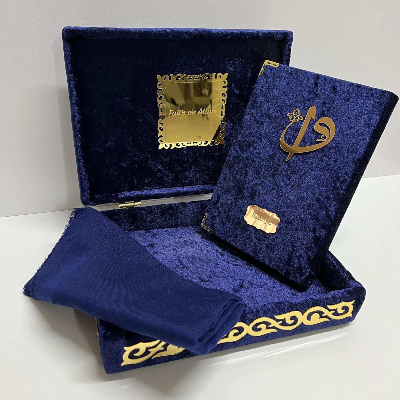 White Personalized Quran Gift Set in Velvet Box | Medium Size Arabic ...