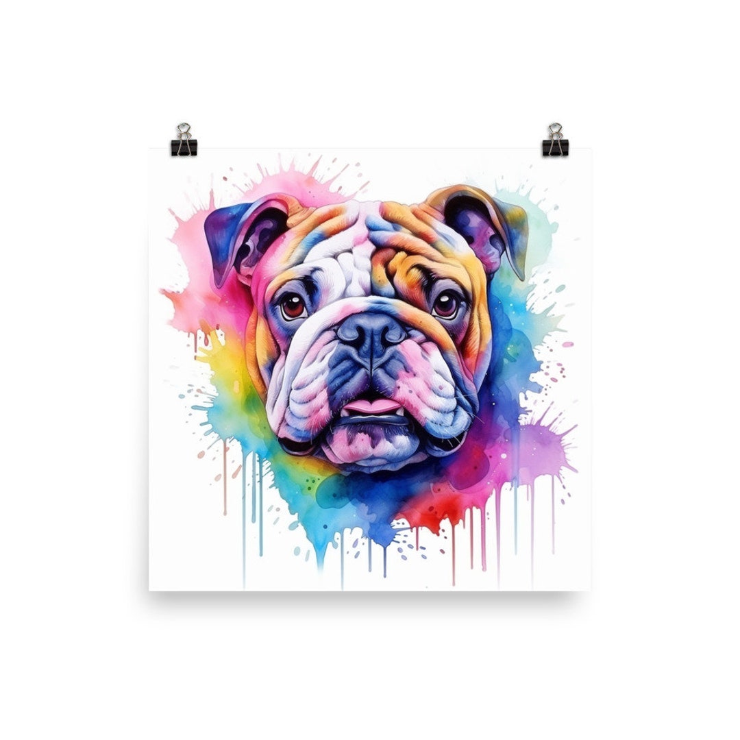 Watercolor Bulldog Poster - Etsy