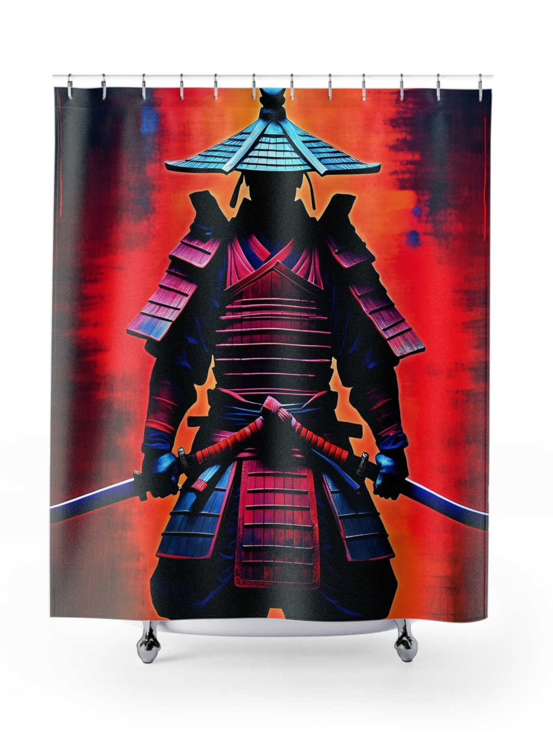 Abstract Samurai Fabric Shower Curtain, Unique Bathroom Decor, Japanese ...