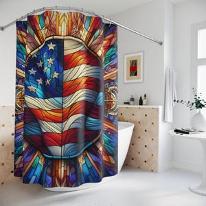 Abstract Stained Glass American Flag Luxury Shower Curtain, Custom ...
