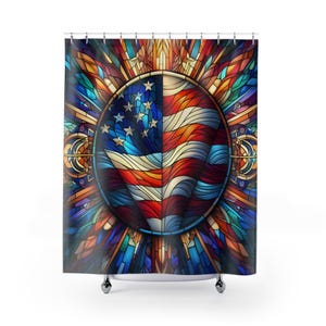 Abstract Stained Glass American Flag Luxury Shower Curtain, Custom ...