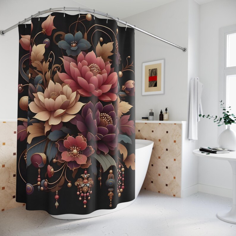 Elegant Jeweled Floral Shower Curtain, Unique Bathroom Décor Gift ...