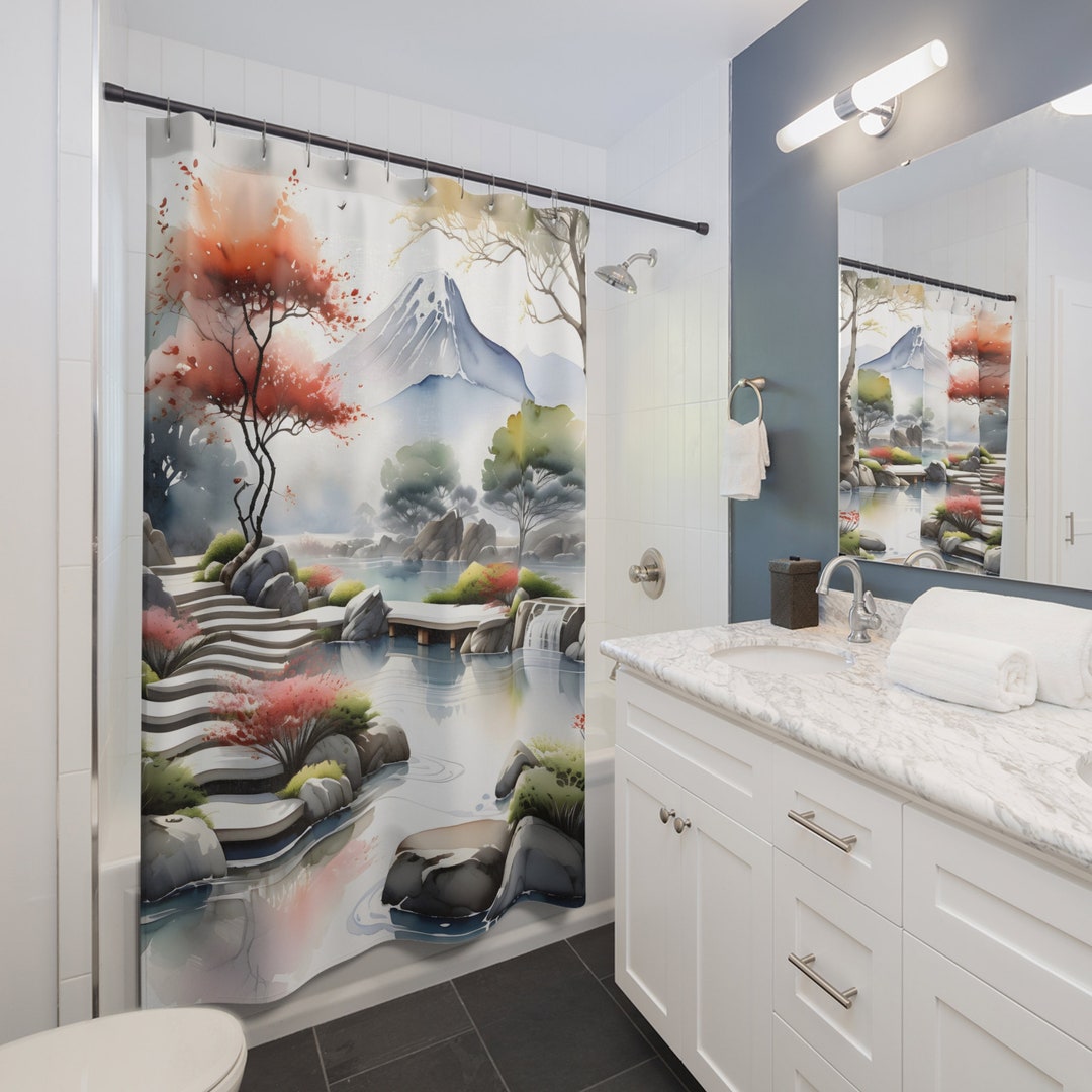 Zen Garden Shower Curtain, Modern Japanese Bathroom Accessory, Custom ...