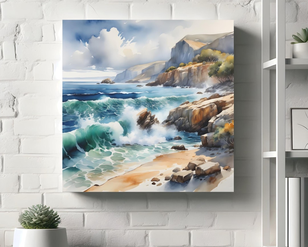 Coastal Seascape Canvas Print, Custom Ocean Wall Art, Modern Beach Home ...