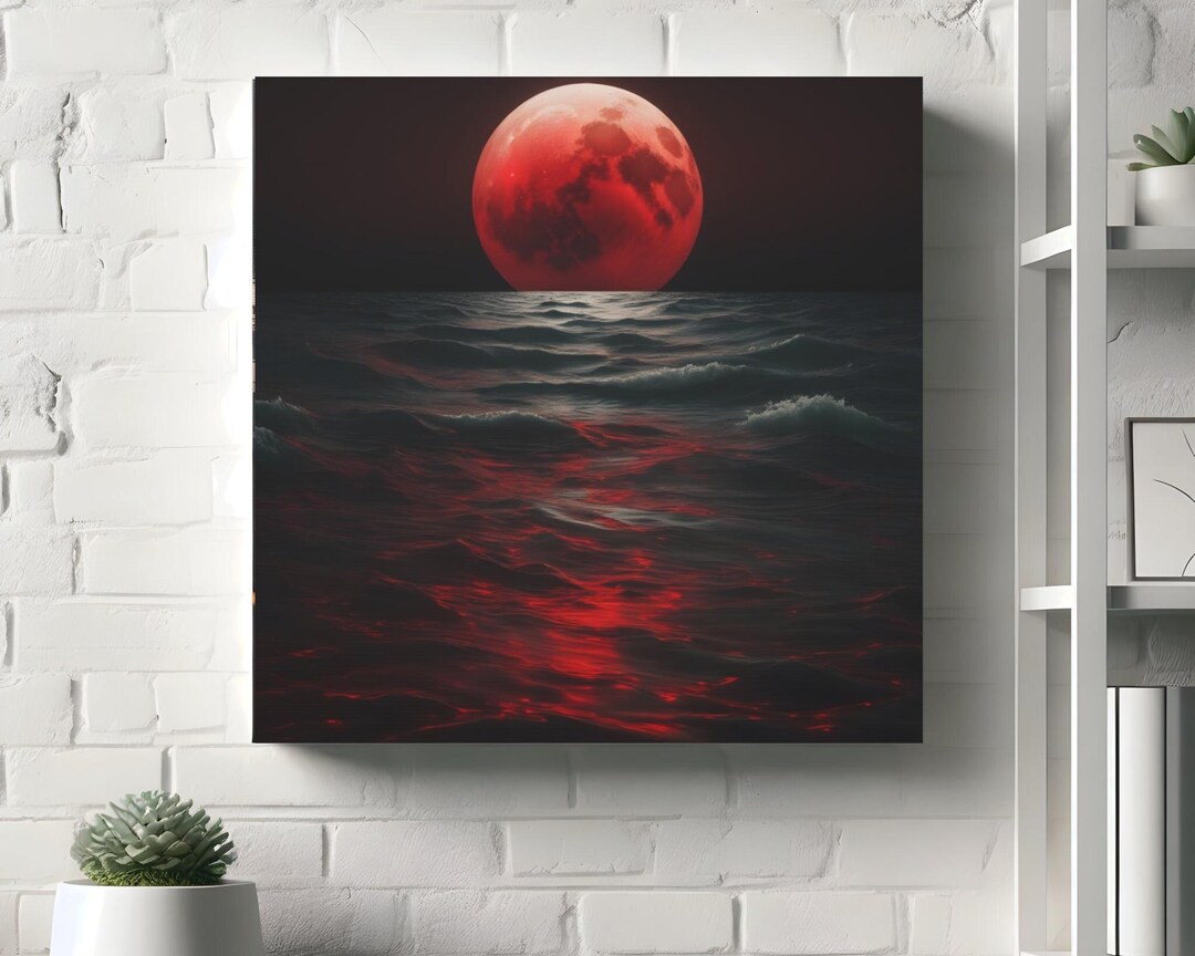 Gothic Blood Moon Rising Canvas Print, Custom Lunar Wall Art, Modern ...