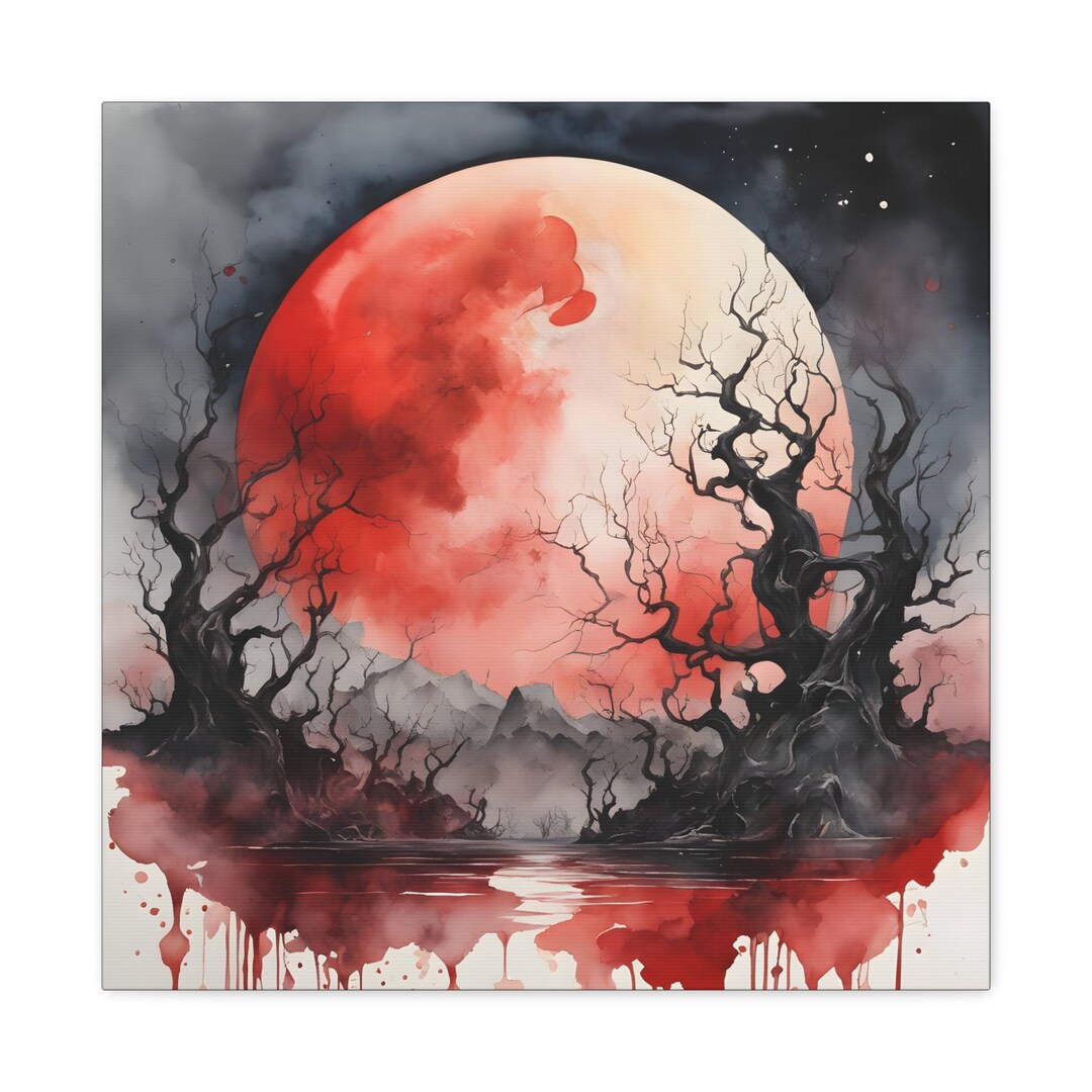 Gothic Full Blood Moon Canvas Print, Custom Wall Art, Modern Home ...