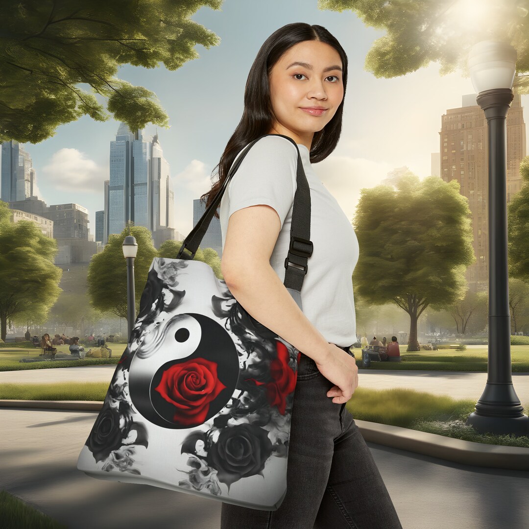 Abstract Yin Yang Tote Bag Black and Red Roses Zippered - Etsy