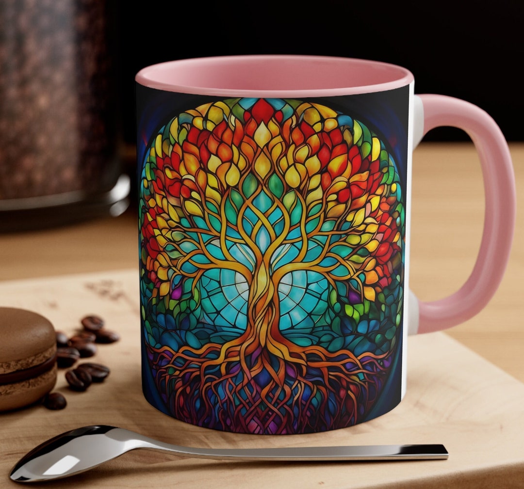 Stained Glass Tree of Life Mug, Ceramic Coffee Tea Cup, Unique Nature ...