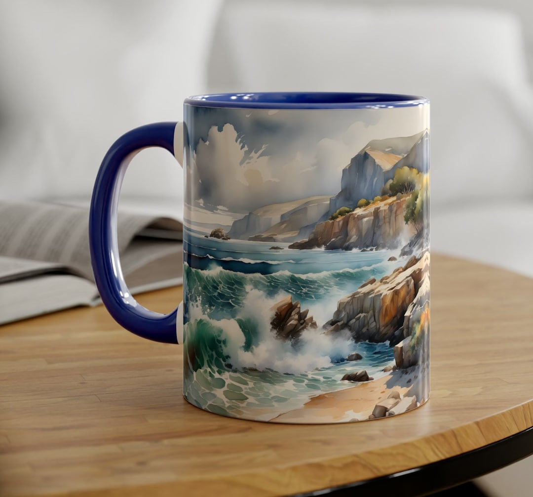 Coastal Seascape Mug, Ceramic Coffee Tea Cup, Ocean Lover Gift, Unique ...