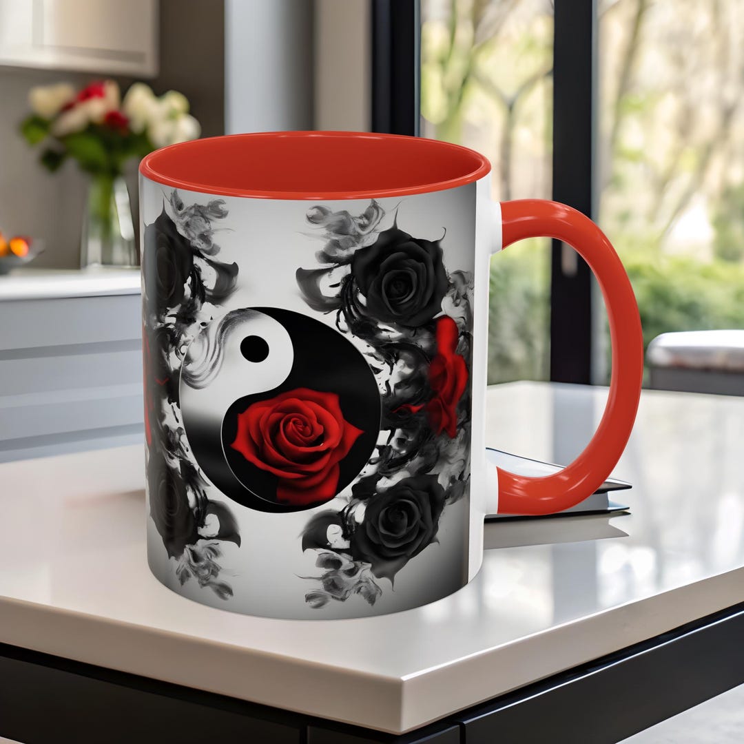 Ying Yang Roses Ceramic Coffee Mug, Modern Zen Art Gift, Custom Tea Cup ...