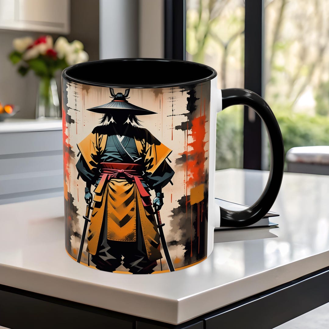 Abstract Yellow Samurai Ceramic Coffee Mug, Modern Japanese Art Gift ...