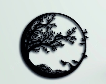 Large Round Tree of Life With Birds Wall Art svg Cdr Pdf Dxf Files ...