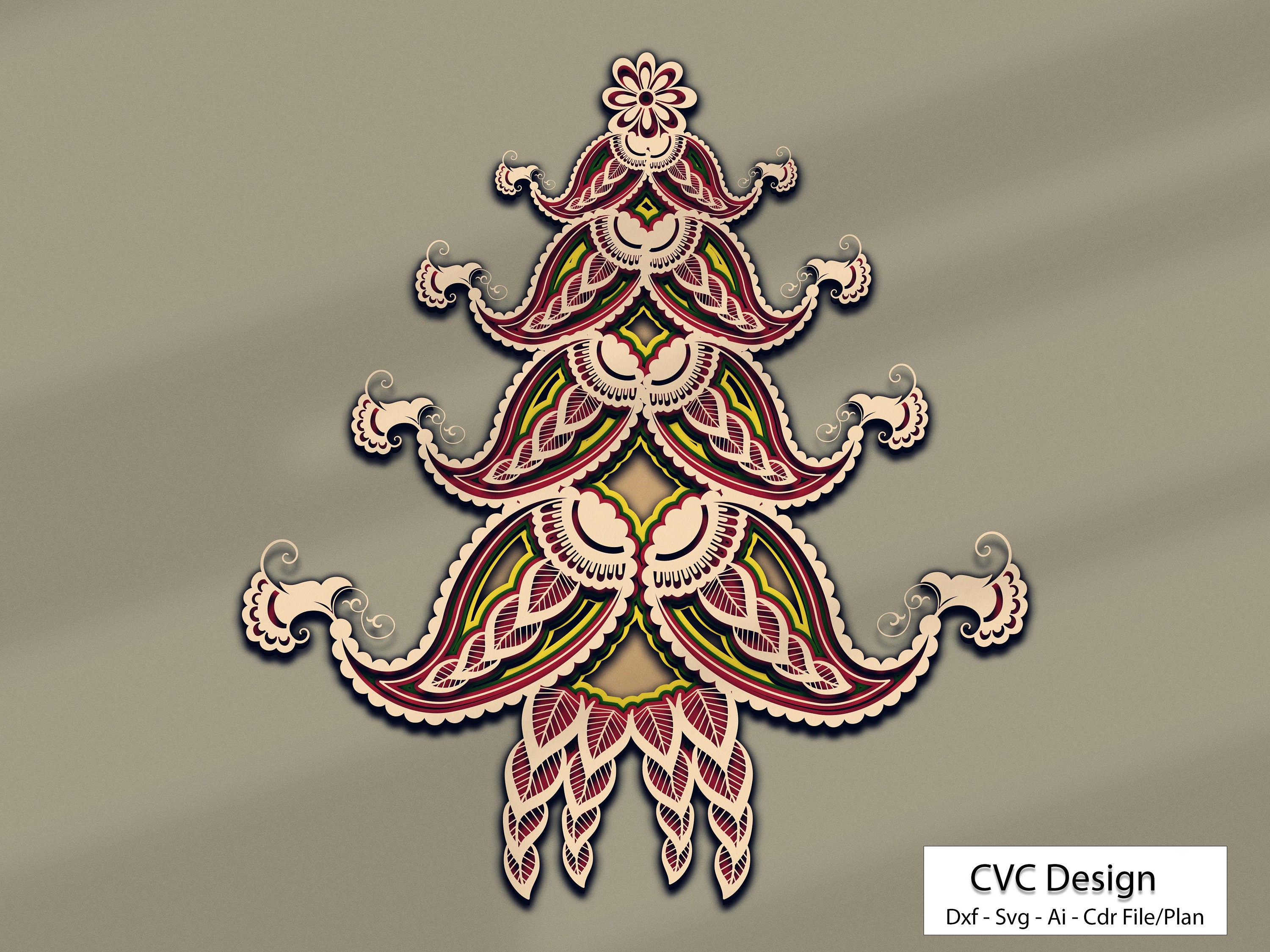Christmas Tree 3D Zentangle Svg Files, Multilayer Panel for Laser ...