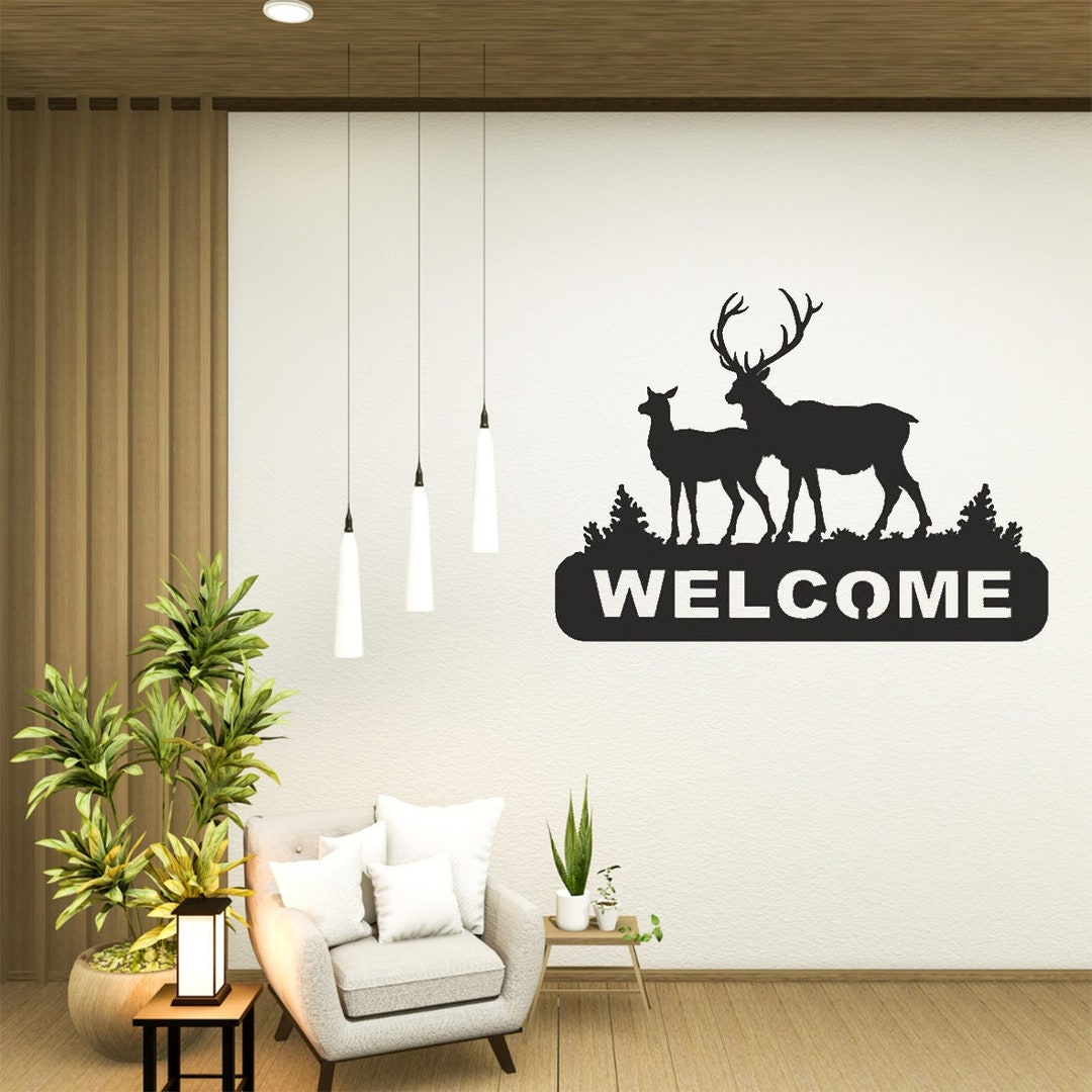 Deer, Scene, Welcome, Sign, Svg, Dxf File, Plasma Cut Ready, Laser Cut ...