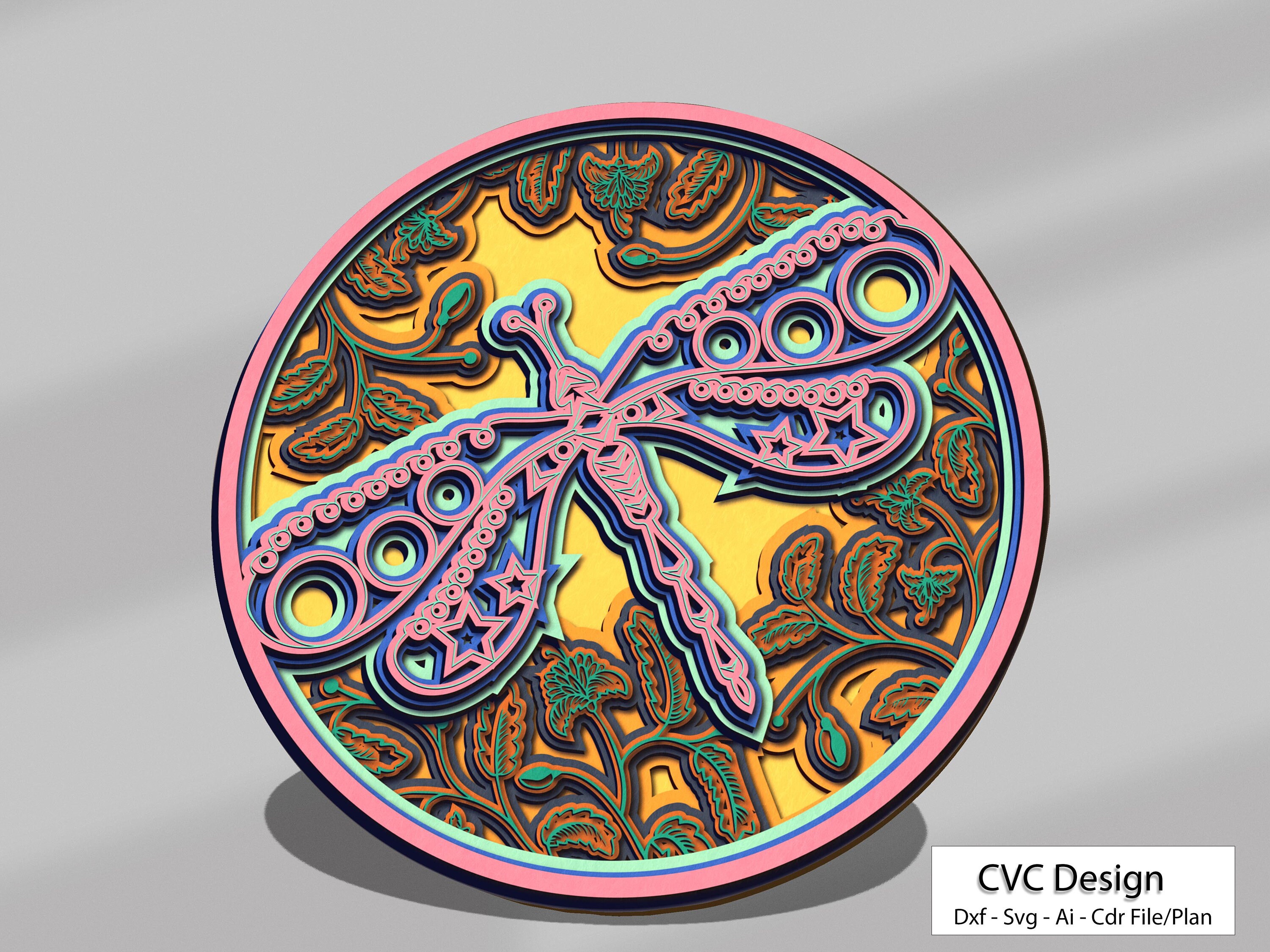 Dragonfly Laser Cut File Layered Svg Vector Design Dxf File For