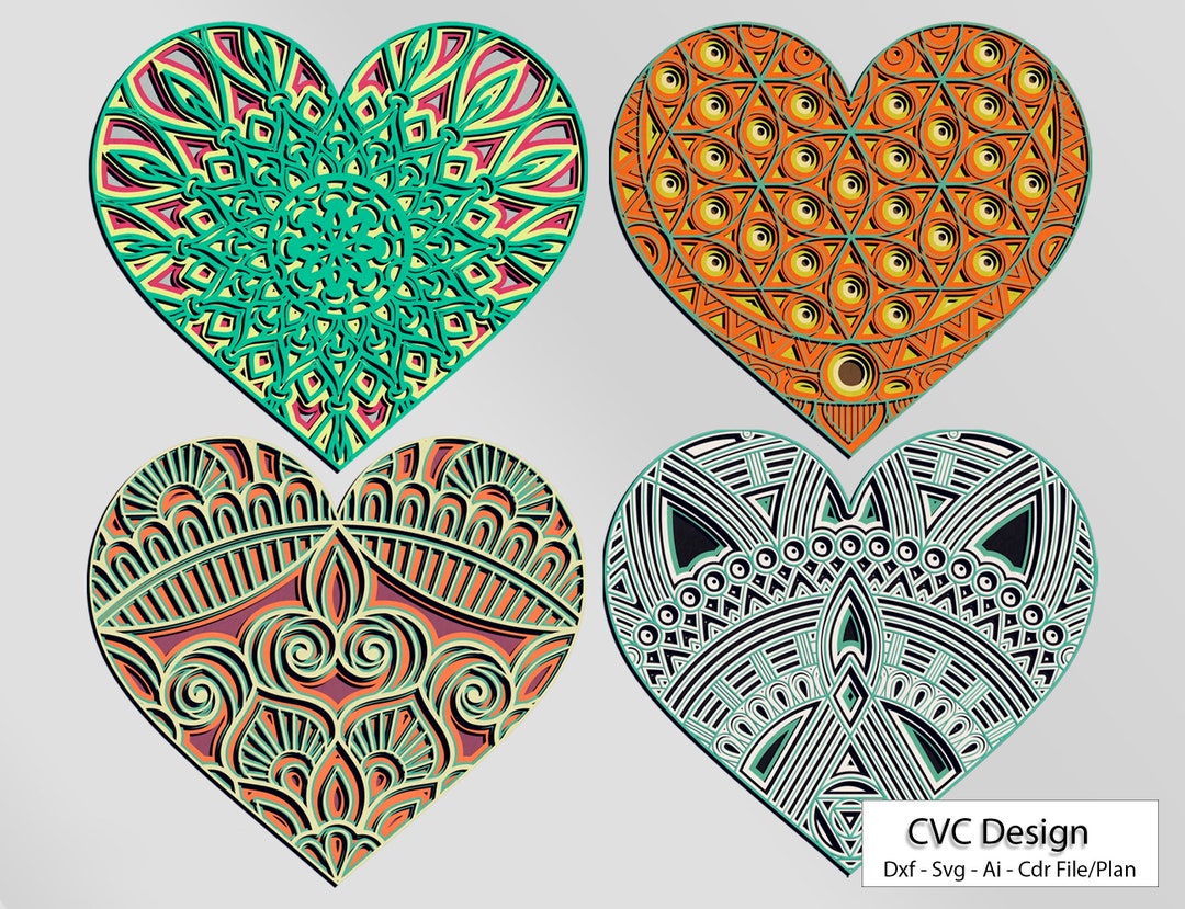 Heart Shape Multilayer Laser Cut File. DXF, SVG,AI Format. Multilayer ...