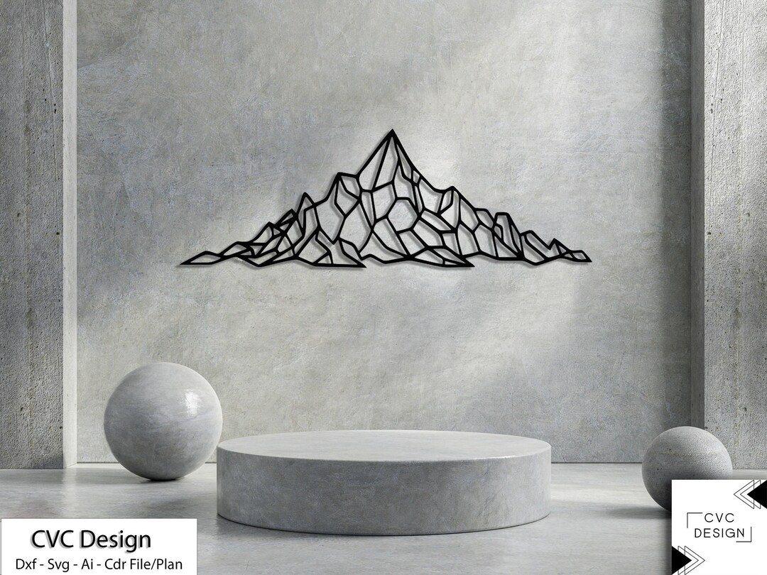 Mountain Wall Art Drawing, Mountain Dxf File, Cutting Files, Wall Decor ...