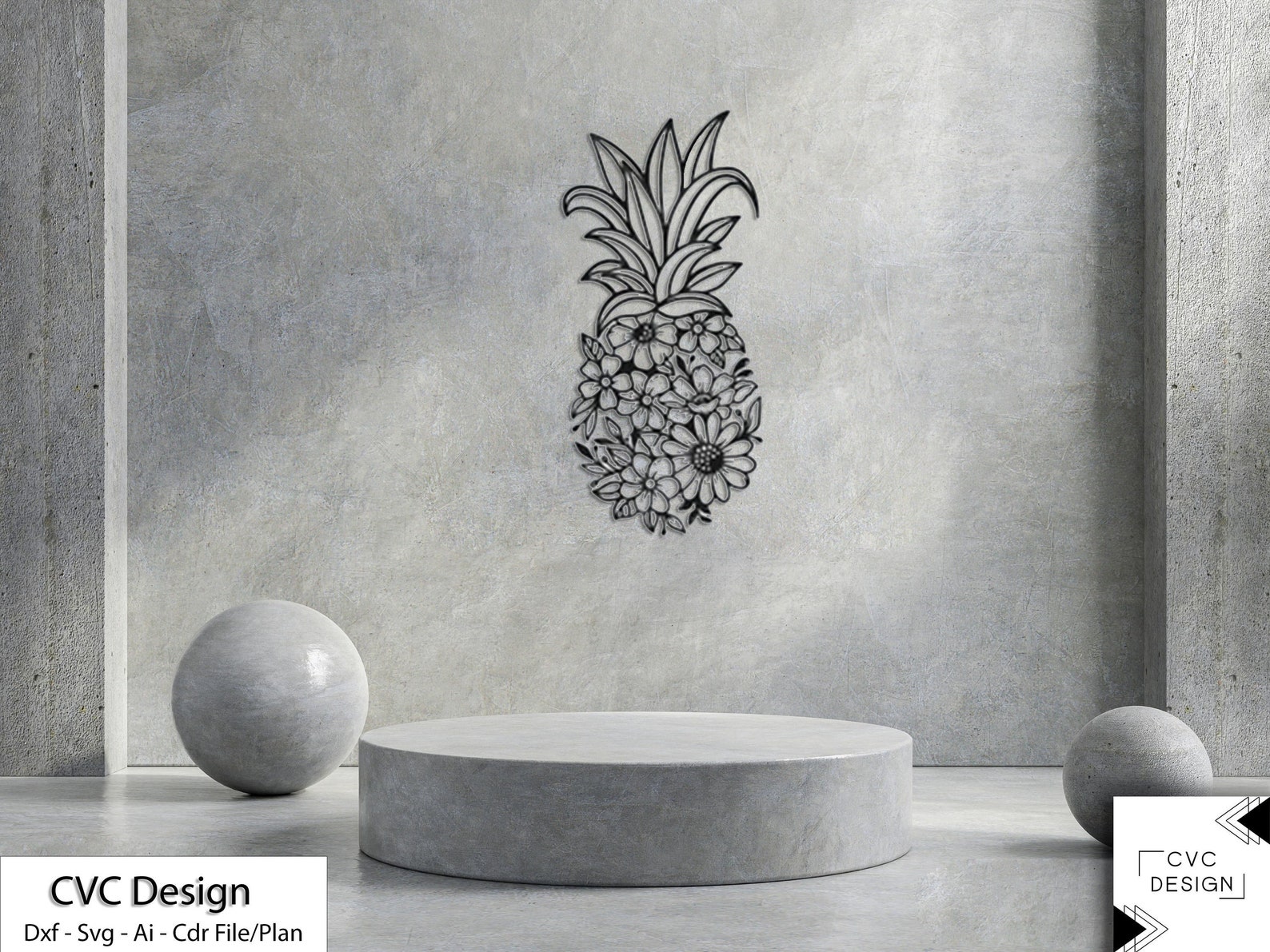 Pineapple DXF File, Fruit Clipart, Silhouette, Cut File, Wall Art, SVG ...