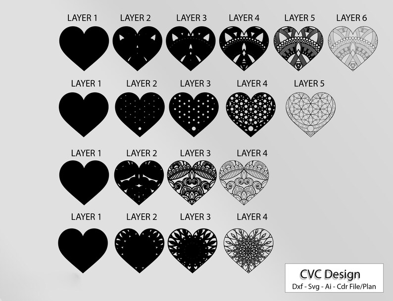 Heart Shape Multilayer Laser Cut File. DXF, SVG,AI Format. Multilayer ...