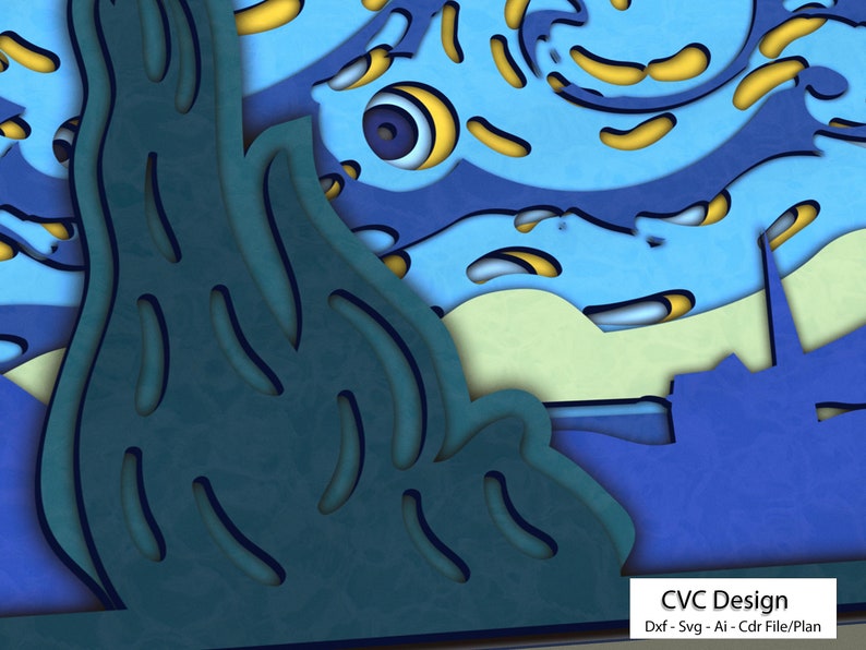 Starry Night Van Gogh 3D Svg Mandala Files, Multilayer Panel for Laser ...