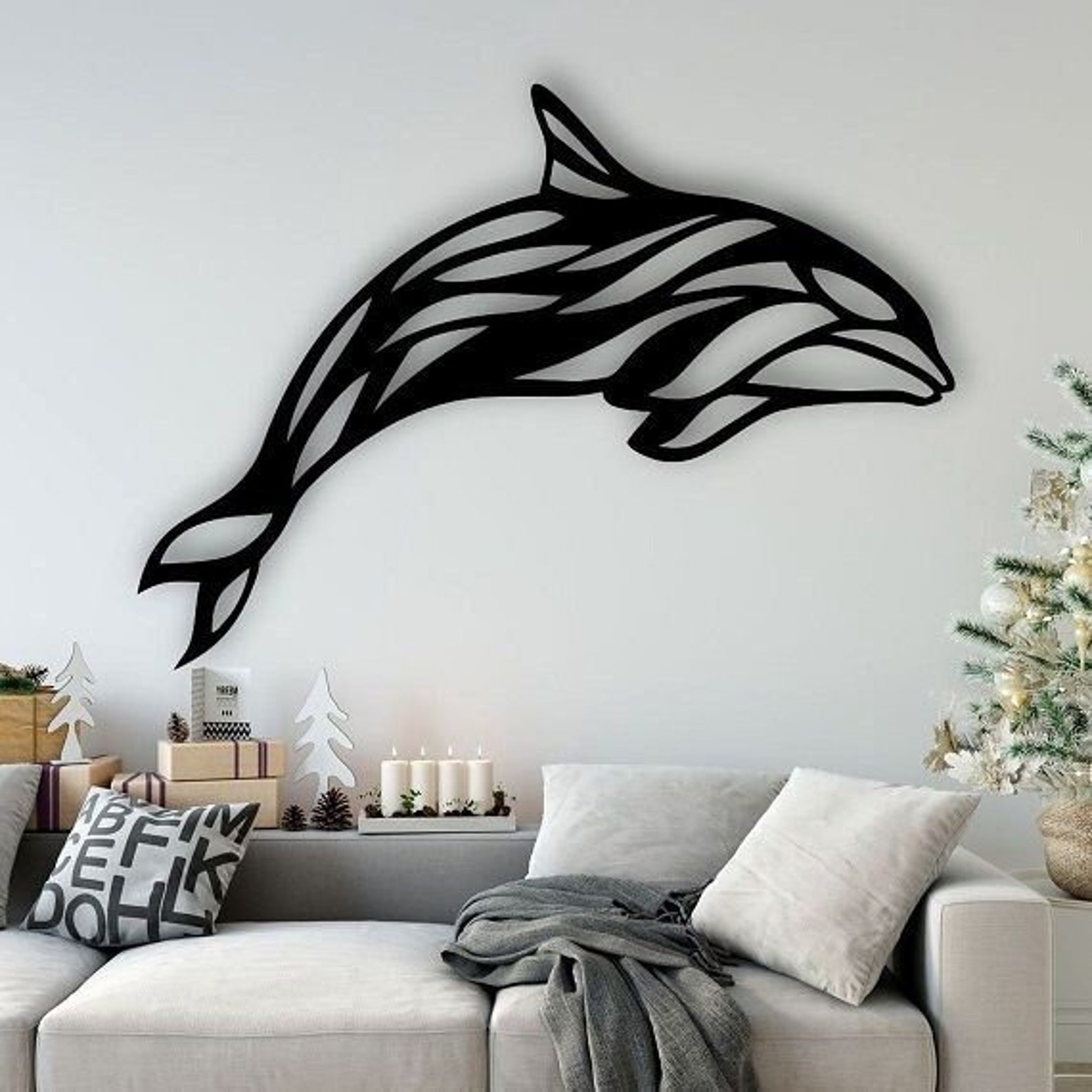 Dolphin Laser Cut Svg Dxf File Wall Sticker Pdf Silhouette Template Cnc ...