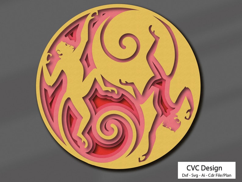 Monkey 3D Layer SVG/ Monkey 3D Mandala/ Monkey Paper Cut/ Plywood Cut ...