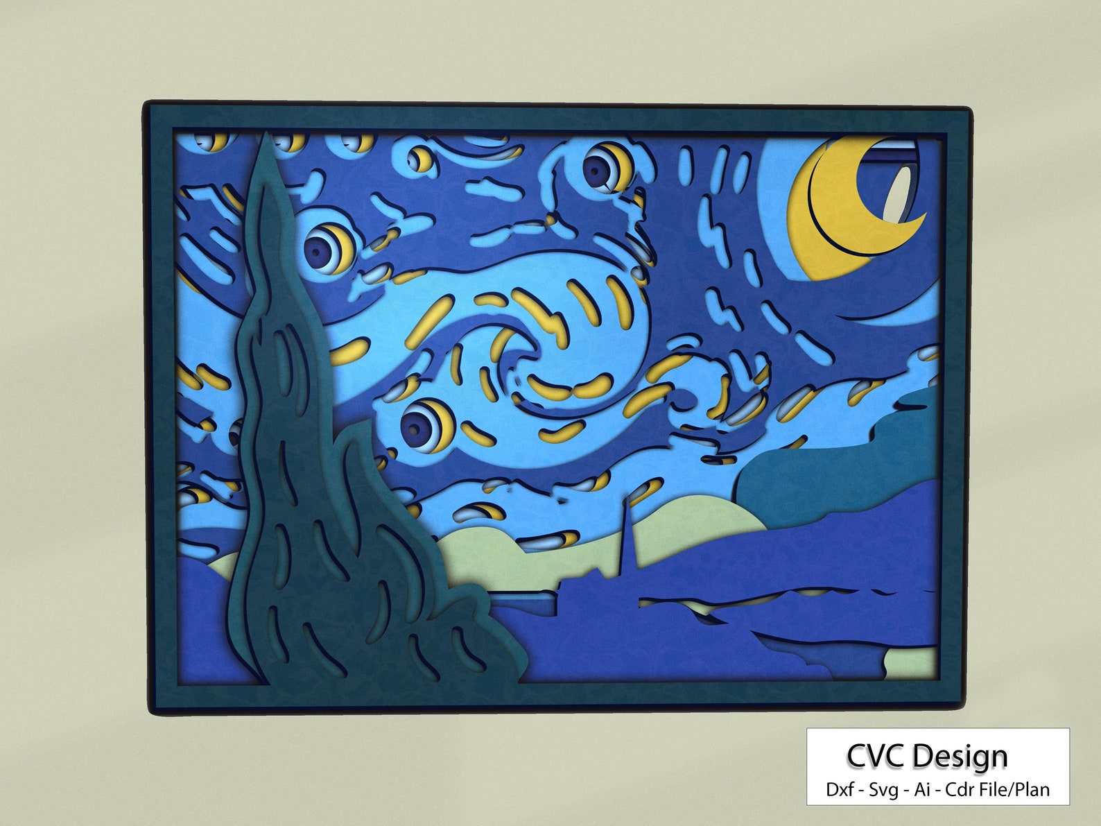 Starry Night Van Gogh 3D Svg Mandala Files, Multilayer Panel for Laser ...