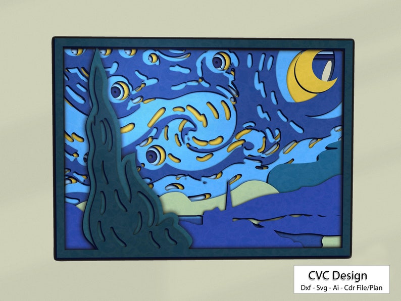 Starry Night Van Gogh 3D Svg Mandala Files, Multilayer Panel for Laser ...