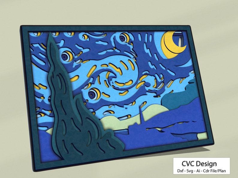 Starry Night Van Gogh 3D Svg Mandala Files, Multilayer Panel for Laser ...