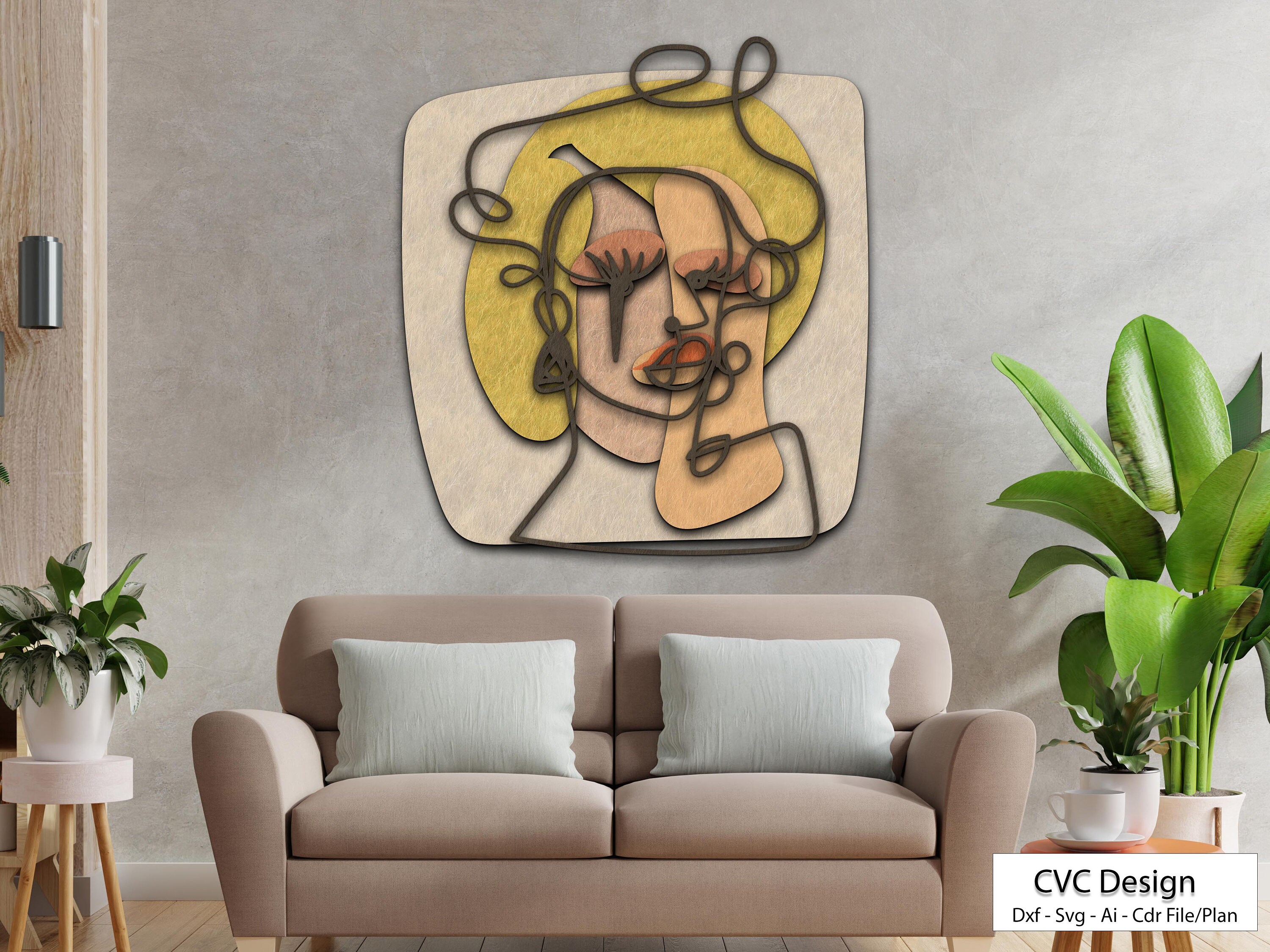 Woman With Lines Cut Svg Dxf File Wall Sticker Pdf Silhouette Template ...